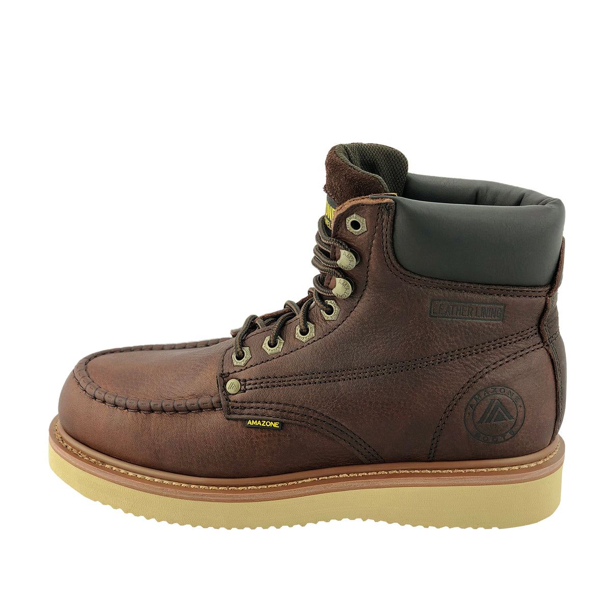 AMAZONE Men's Moc-Toe Work Boot, Premium Brown Full Grain Leather ...